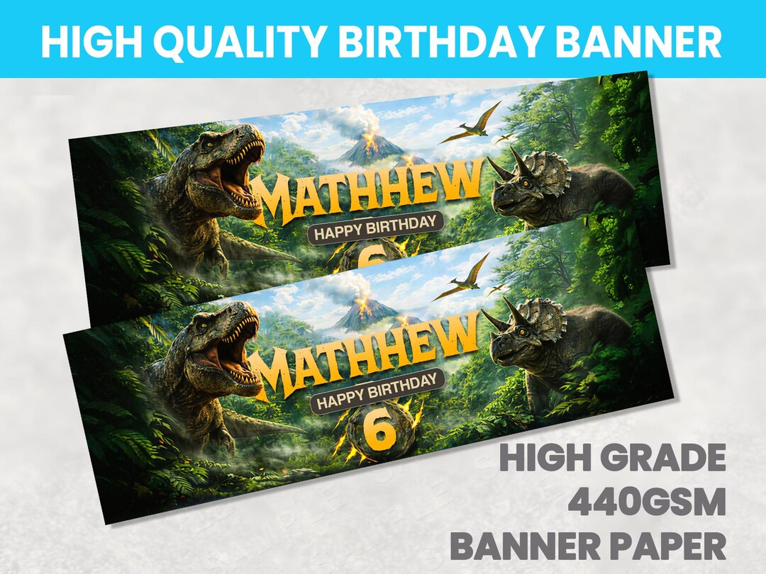 Dinosaur T Rex and Triceratops Birthday Banner Personalised Any Name ...