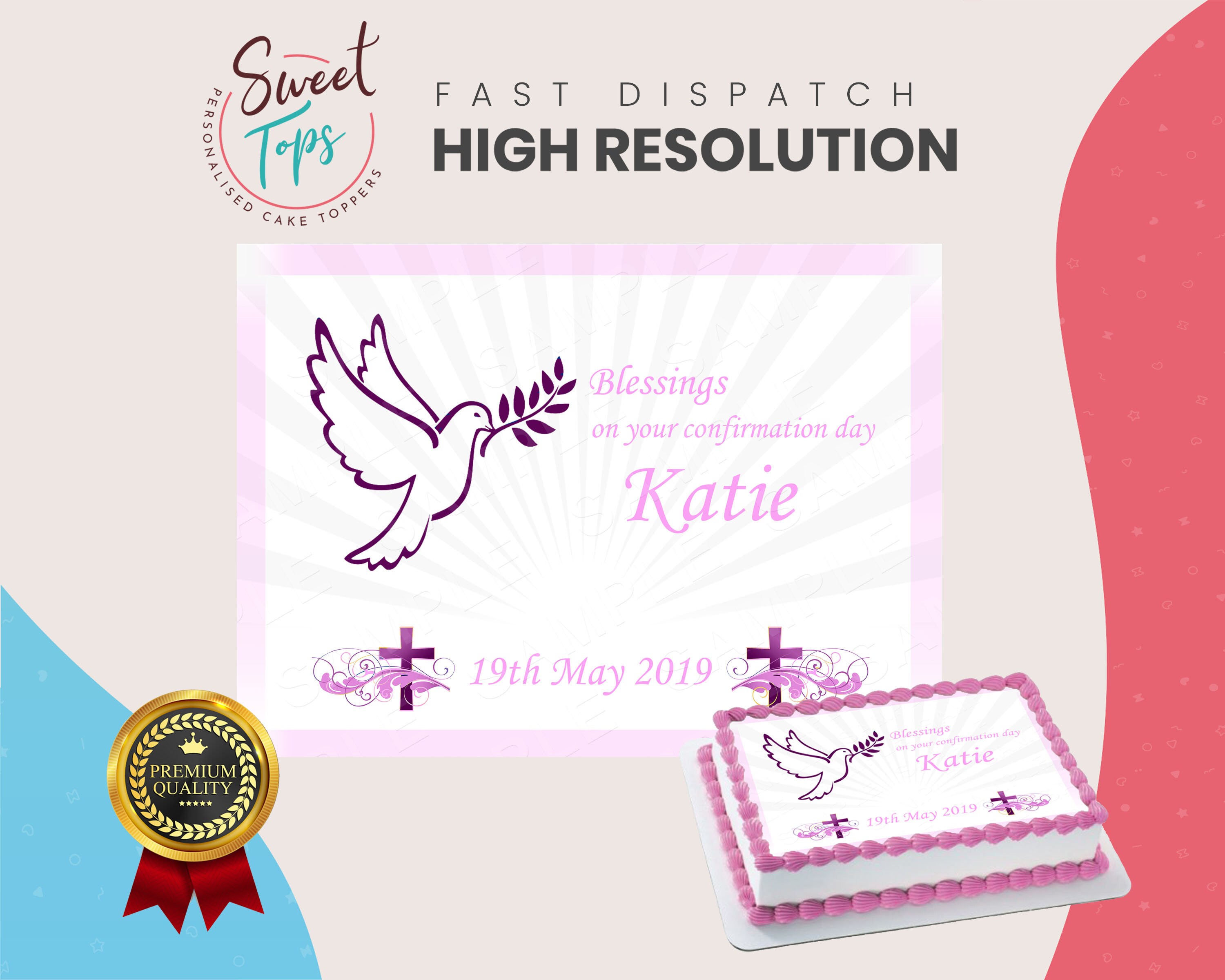 Confirmation Day Rectangle Edible Cake Topper Decoration Personalised ...