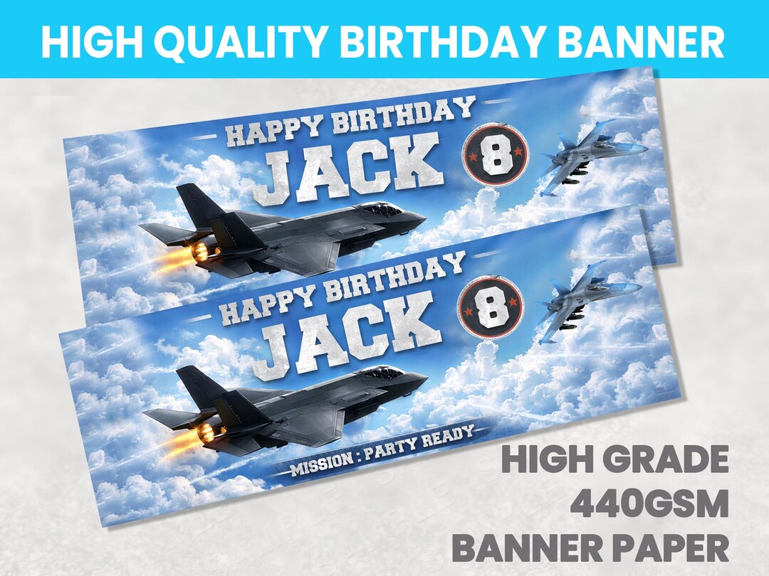 Fighter Jet Birthday Banner Personalised Any Name Party Banners Girls ...