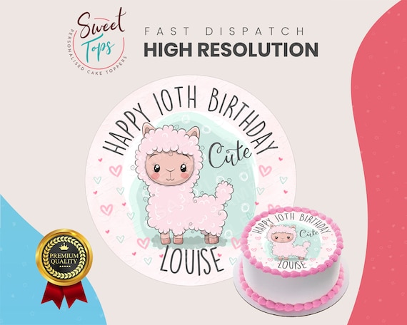 Llama Round Edible Cake Topper Decoration Personalised - Etsy