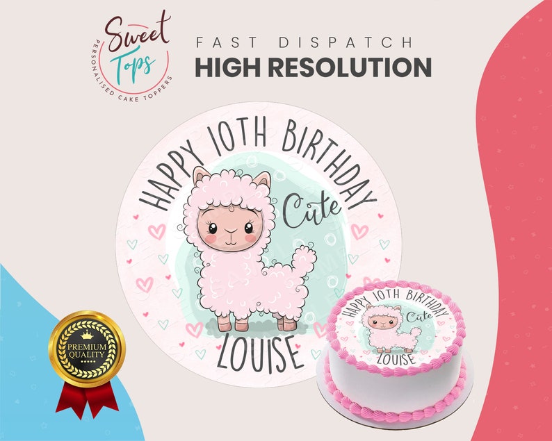 Llama Round Edible Cake Topper Decoration Personalised - Etsy