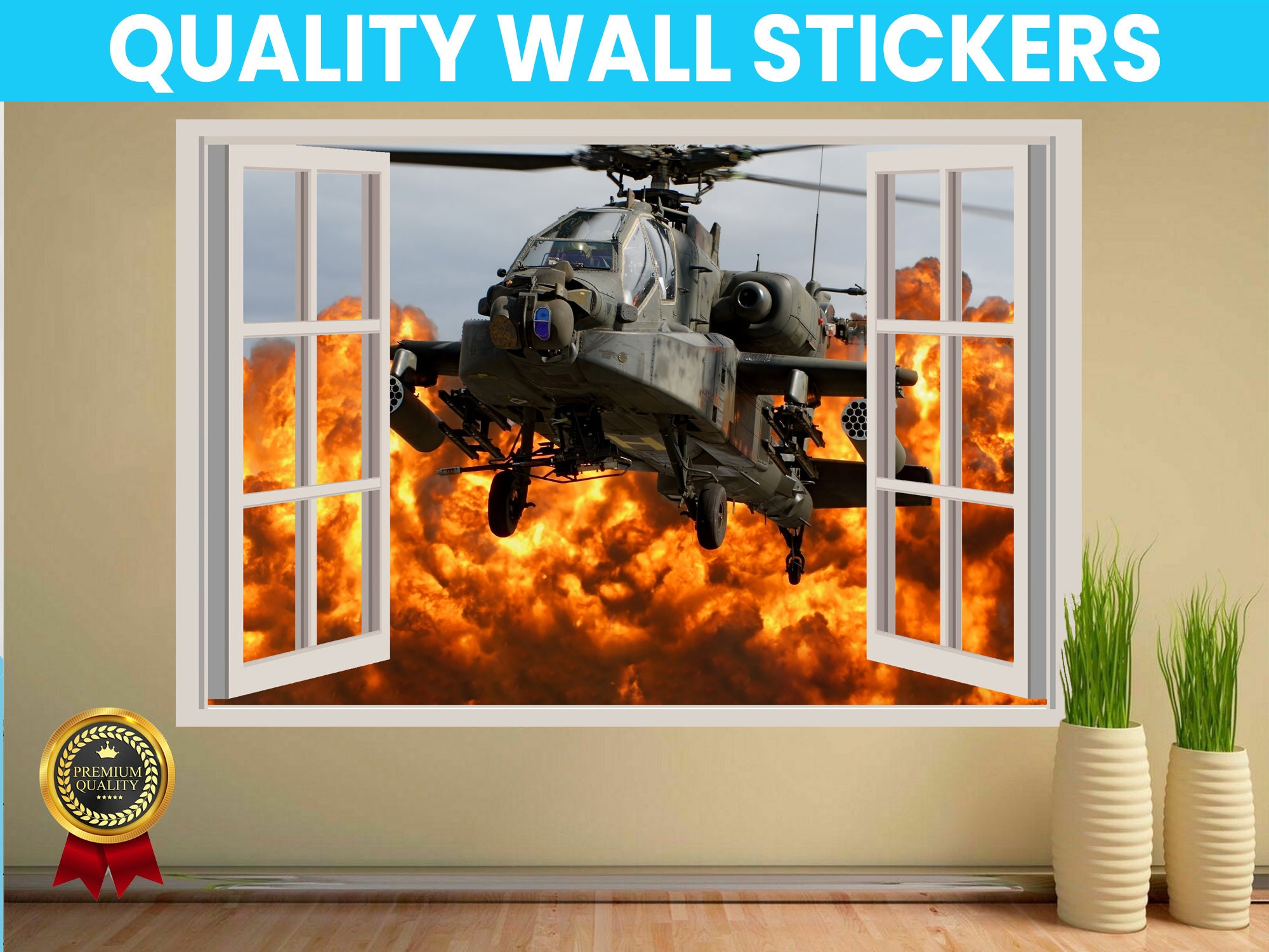 Apache Helicopter Wall Decal Sticker Mural Poster Print Art Home ...