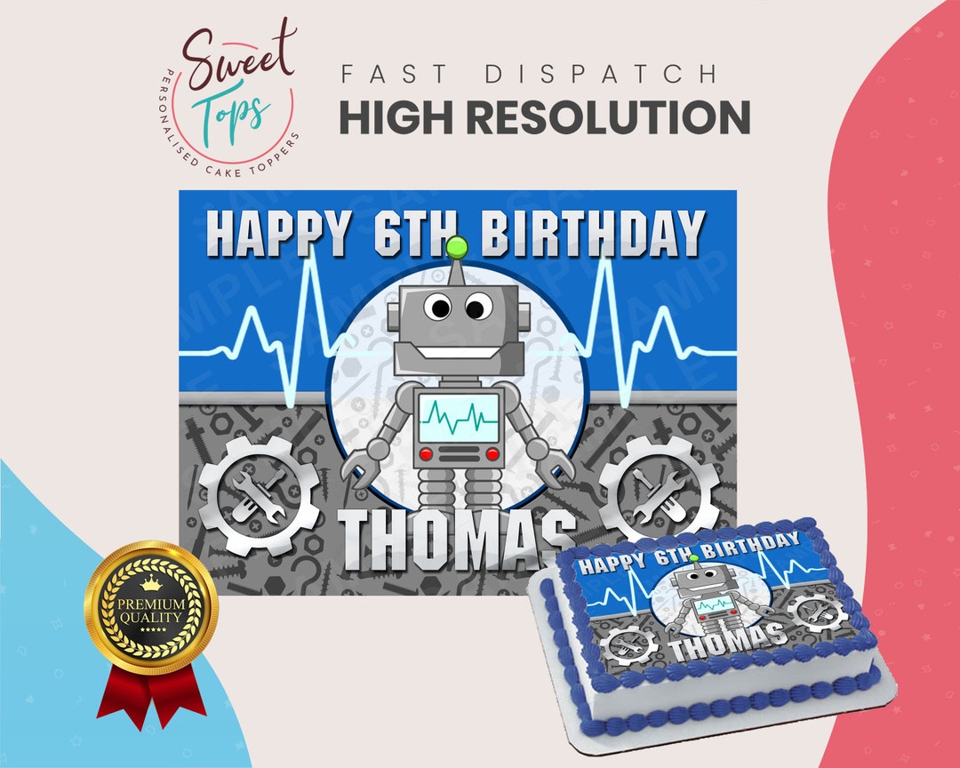 Kids Robot Personalised Rectangle Edible Cake Topper Decoration - Etsy