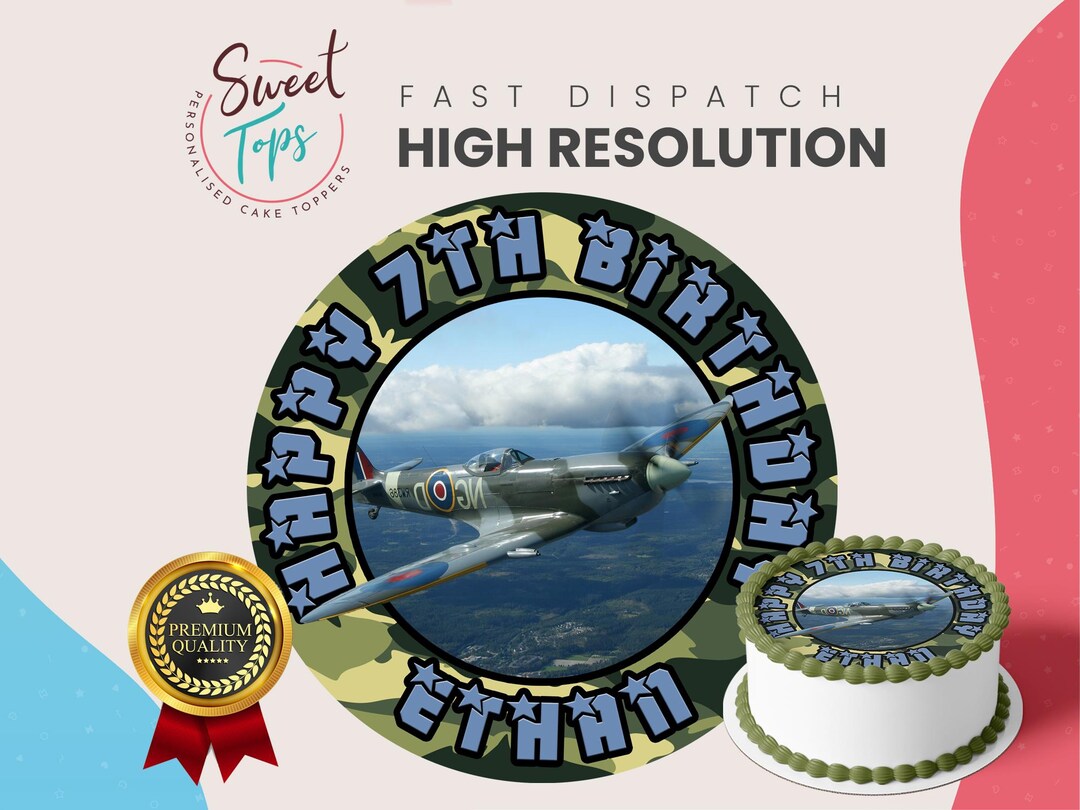 Spitfire Personalised Round Edible Cake Topper Birthday Decoration - Etsy