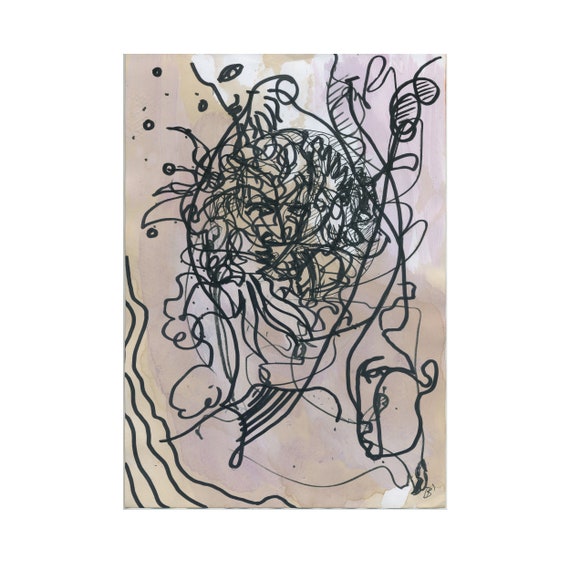 Art & Collectibles Mixed Media & Collage Paper Malerei Zeichnung abstrakt-figurativ Originalgem ...