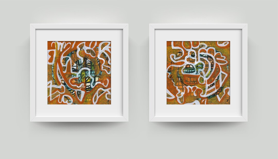 Painting, Original Diptych 2x 20/20 Cm (2x 7.87/7.87 Inch) / Painting ...