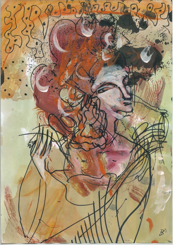 Art & Collectibles Mixed Media & Collage Paper Malerei Zeichnung abstrakt-figurativ Originalgem ...