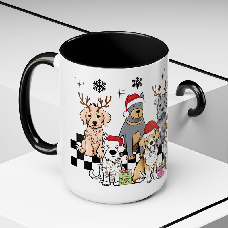 Christmas Dogs Santa Hat Coffee Mug, 15oz Holiday Dog Breeds Ceramic ...