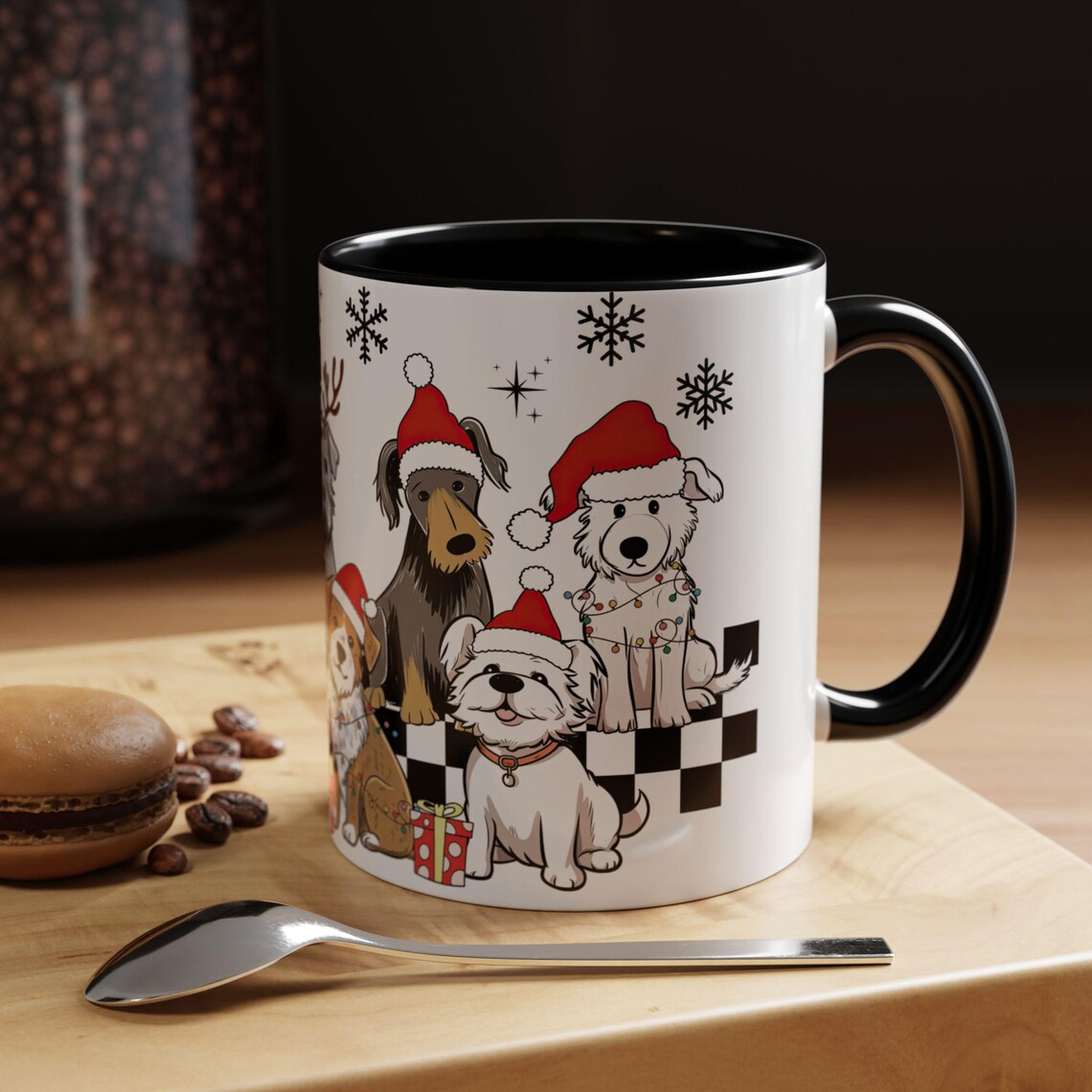 Christmas Dogs Santa Hat Coffee Mug, 15oz Holiday Dog Breeds Ceramic ...