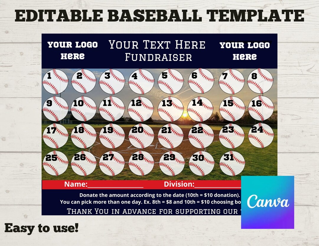 Editable Pick A Day Baseball Calendar - Etsy