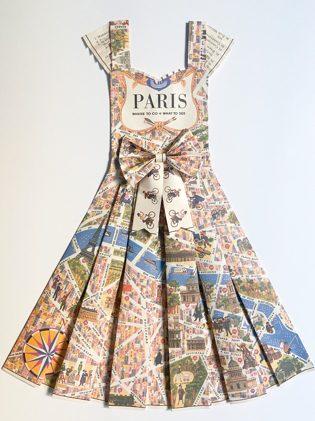 Paris Map Dress (where to Go, What to See Map)- Paper Dress 20x28 - Etsy