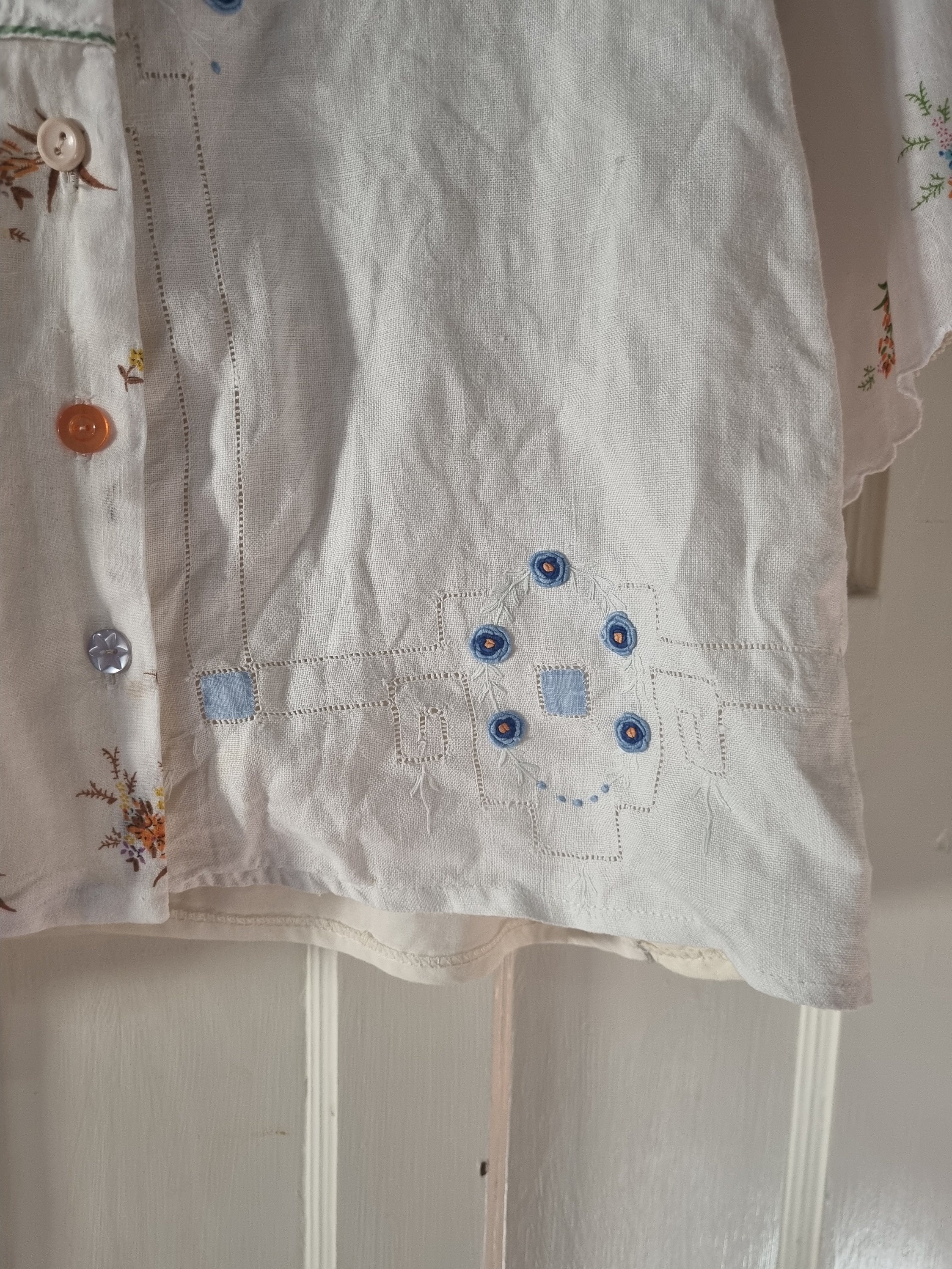 Chinchen St Handmade Upcycled Linens Patchwork Cropped Blouse Shirt 3 ...