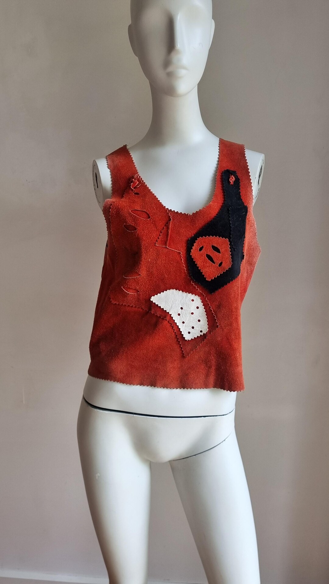 Ruby Red Genuine Suede 1980's Bold Punk Simple Tank Top With Zig Zag Sheared Edges - Etsy