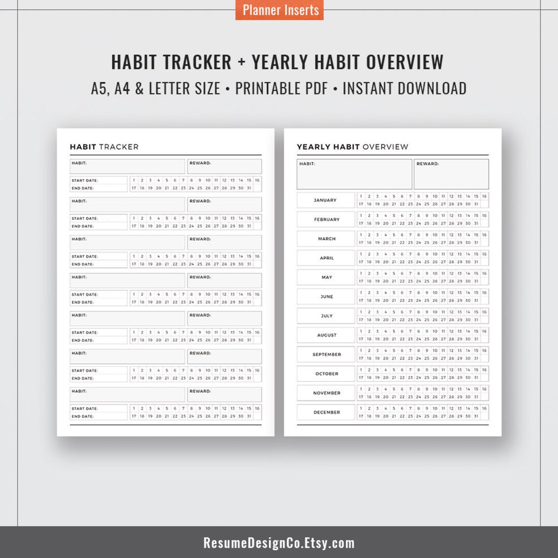 Goal Planner Habit Tracker Habit Overview Yearly Goals - Etsy