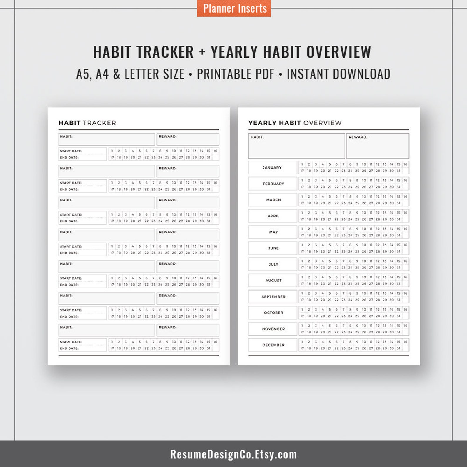 Goal Planner Habit Tracker Habit Overview Yearly Goals - Etsy
