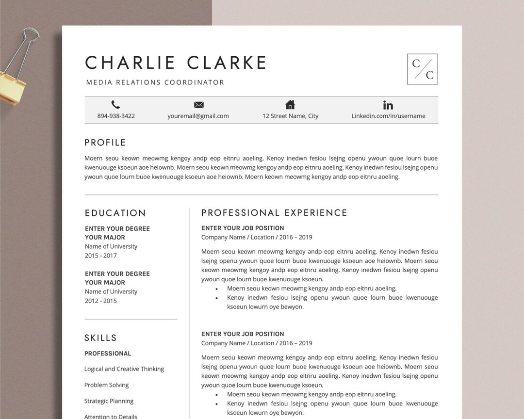 Professional Resume Template Word CV Template Word Modern - Etsy