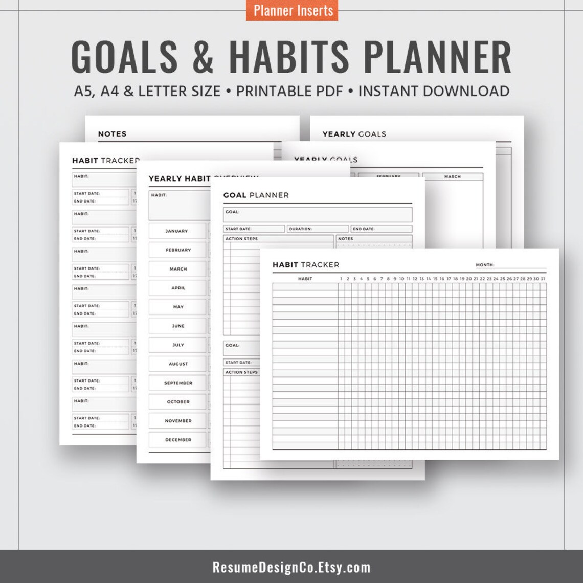 Goal Planner Habit Tracker Habit Overview Yearly Goals - Etsy