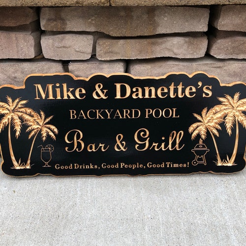 Personalized Pool & Patio Sign Backyard Bar and Grill Pool - Etsy