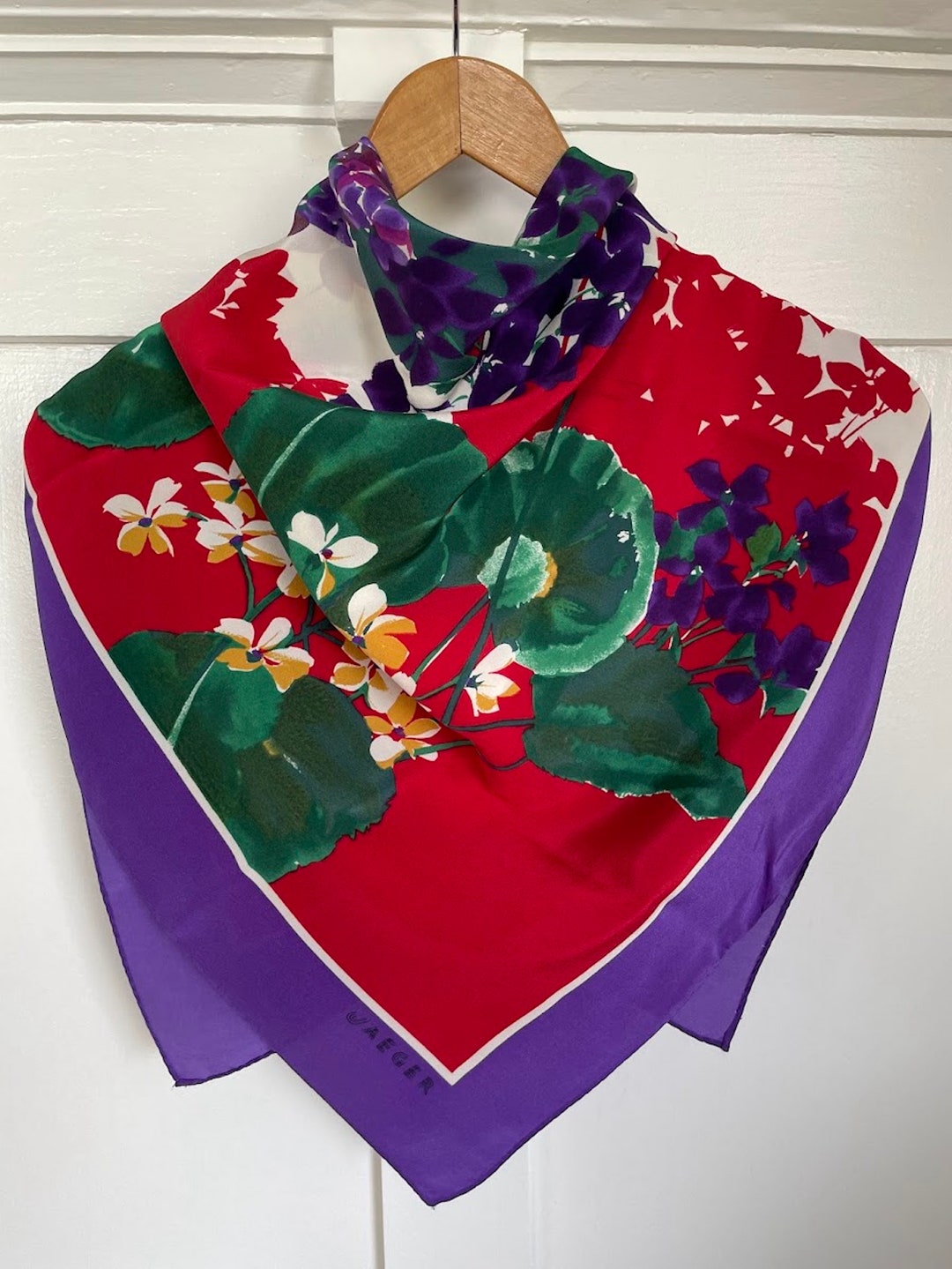 Jaeger Silk Scarf, Bold Floral, 80s // Iconic British Maker, UK ...