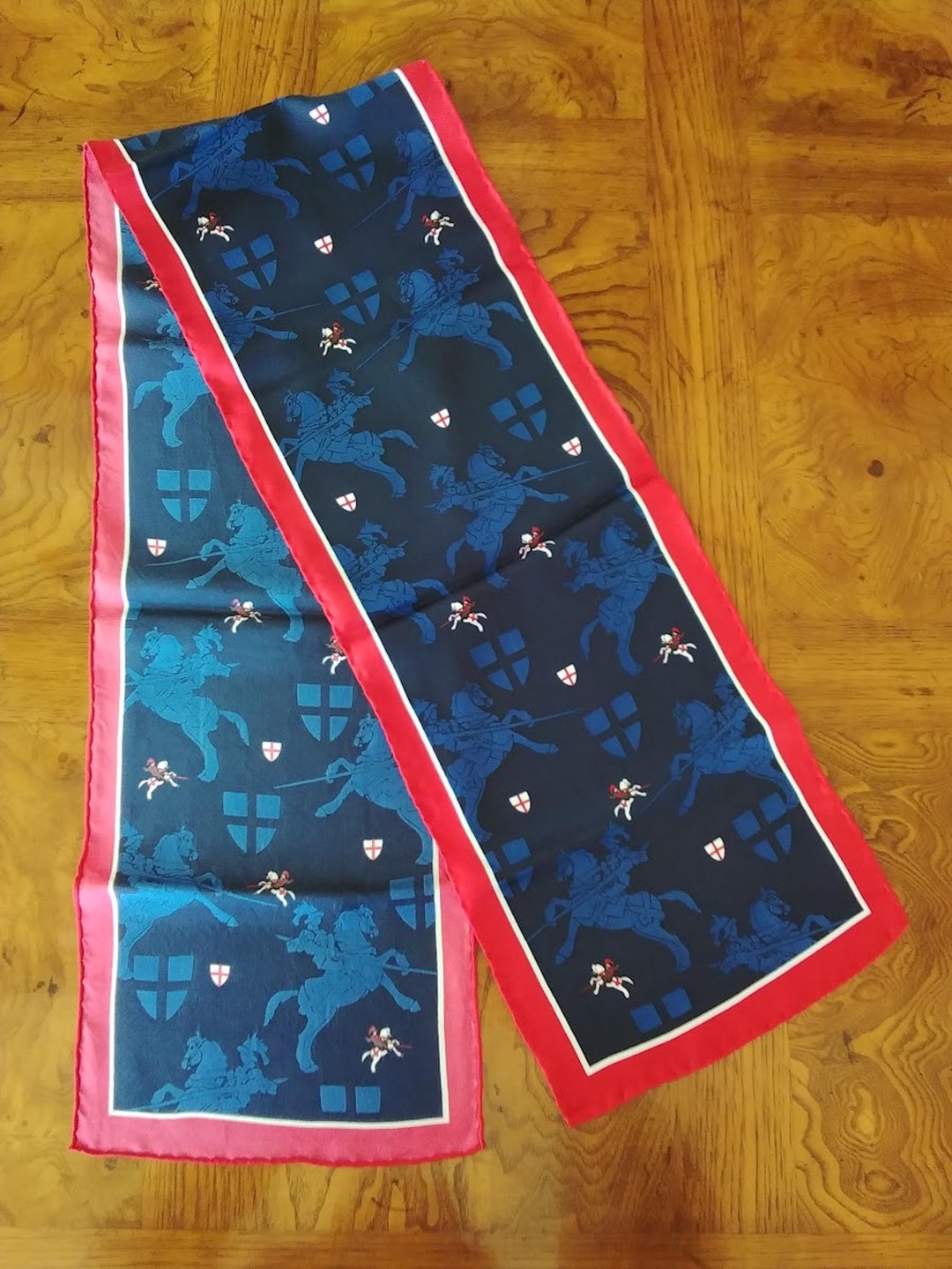 Silk Scarf With Knights in Armour, 90s // Oblong Scarf, Unisex ...