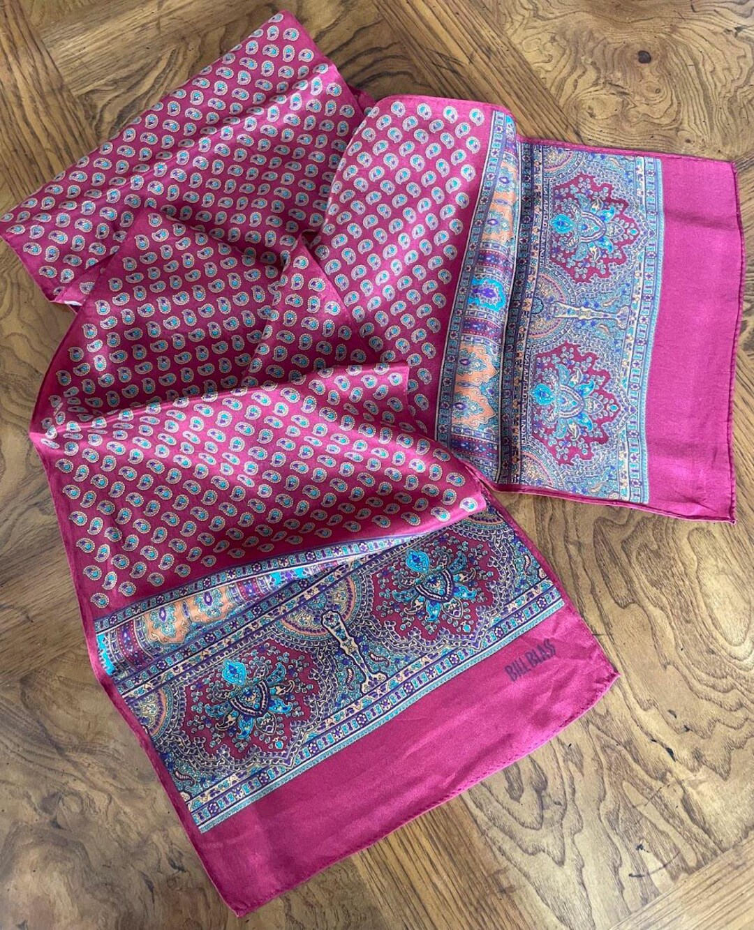 Bill Blass Silk Scarf, Paisley and Gothic Style Border, Early 80s ...