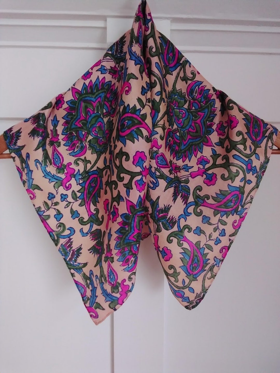 Boho Block Print Silk Bandanna, 90s // Hand Woven Silk Made in India ...