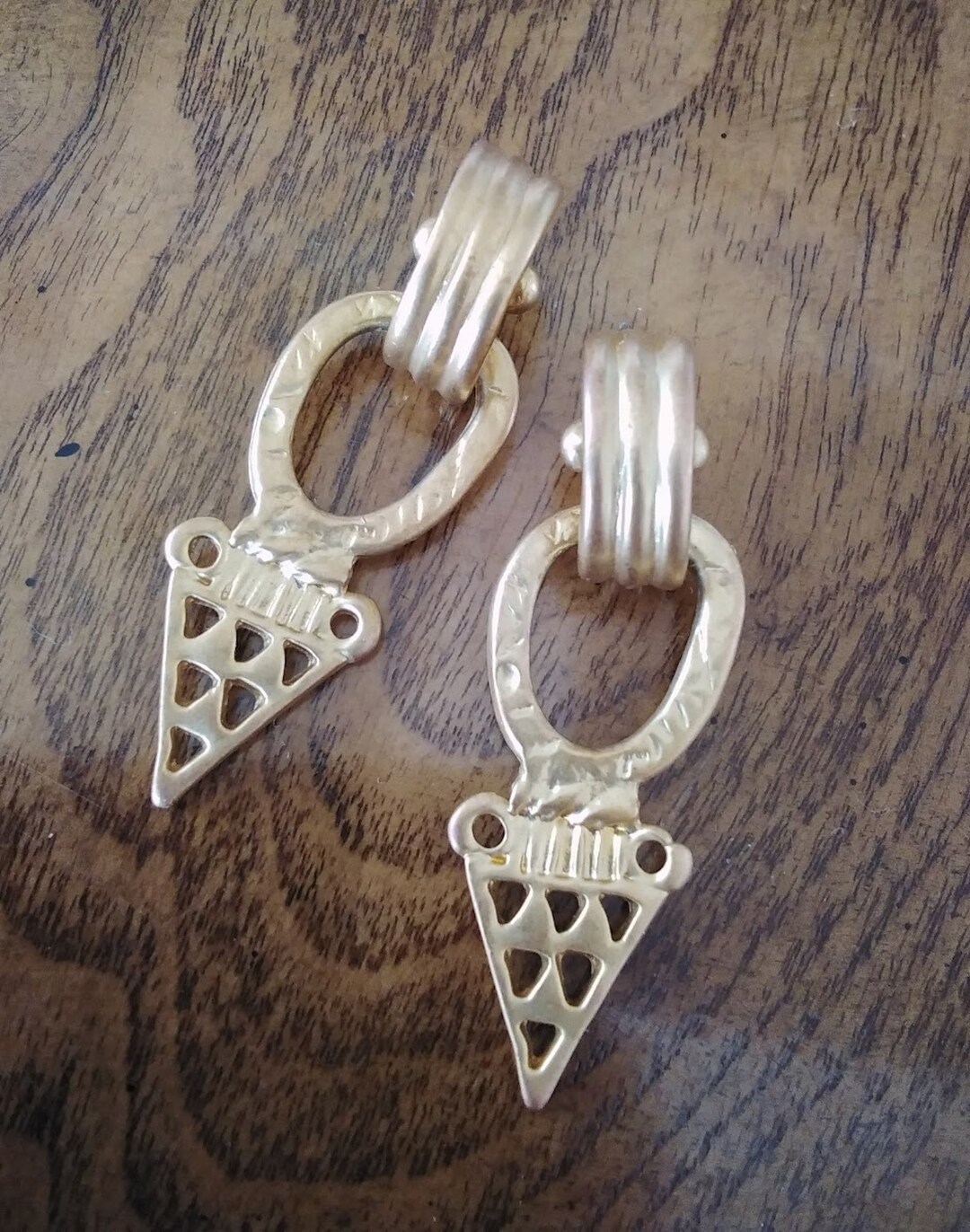 Bold Etruscan Style Door Knocker Style Earrings, 80s // Matte Gold Tone ...