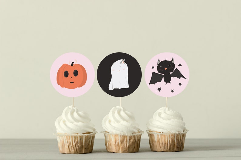 PINK Halloween Cupcake Toppers, Cute Halloween, Kids Toppers, Pumpkin ...