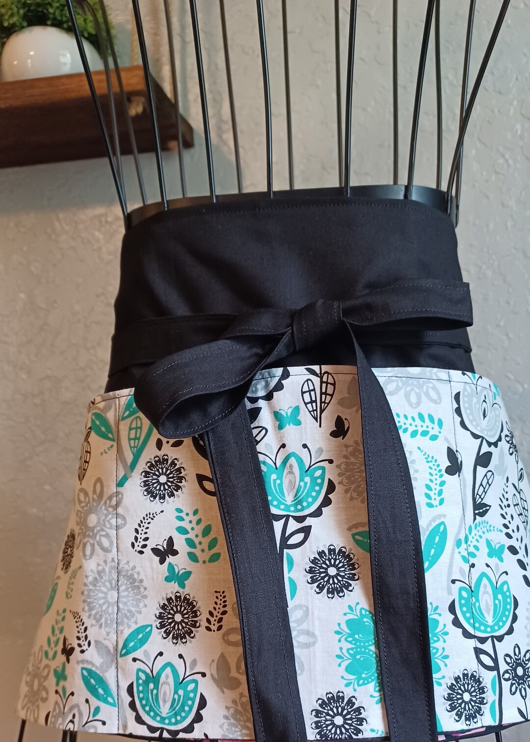 Aqua Black Gray 3 Pocket Apron, Server Apron, Waitress Apron, Teacher ...