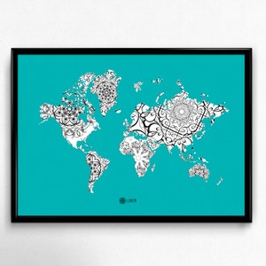 Instant download Print Blue World map, Motivational Wall art decor ...