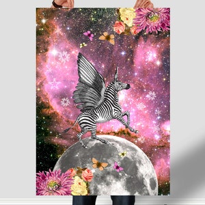 Mythology Unicorn poster, Instant download, Universe planets, Collage ...