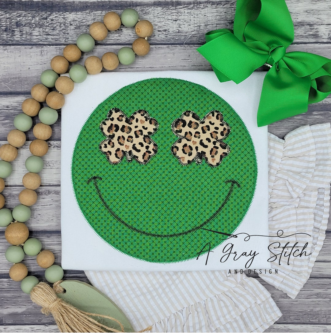 Shamrock Smiley Face Zig Zag Applique Machine Embroidery Design St ...