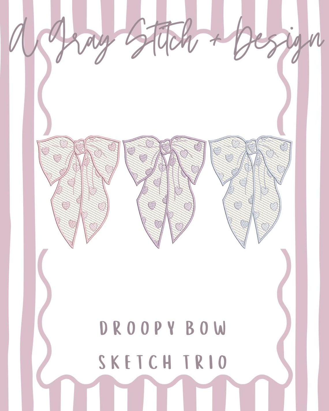 Droopy Sketch Bow Trio Valentine's Day Machine Embroidery Quick Stitch ...
