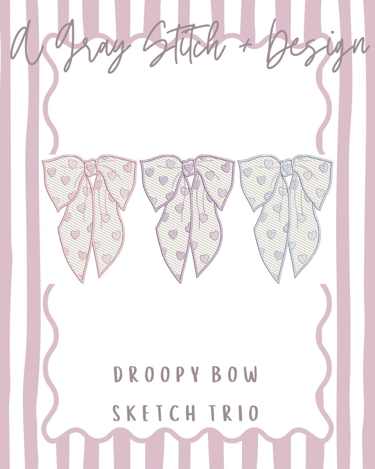 Droopy Sketch Bow Trio Valentine's Day Machine Embroidery Quick Stitch ...