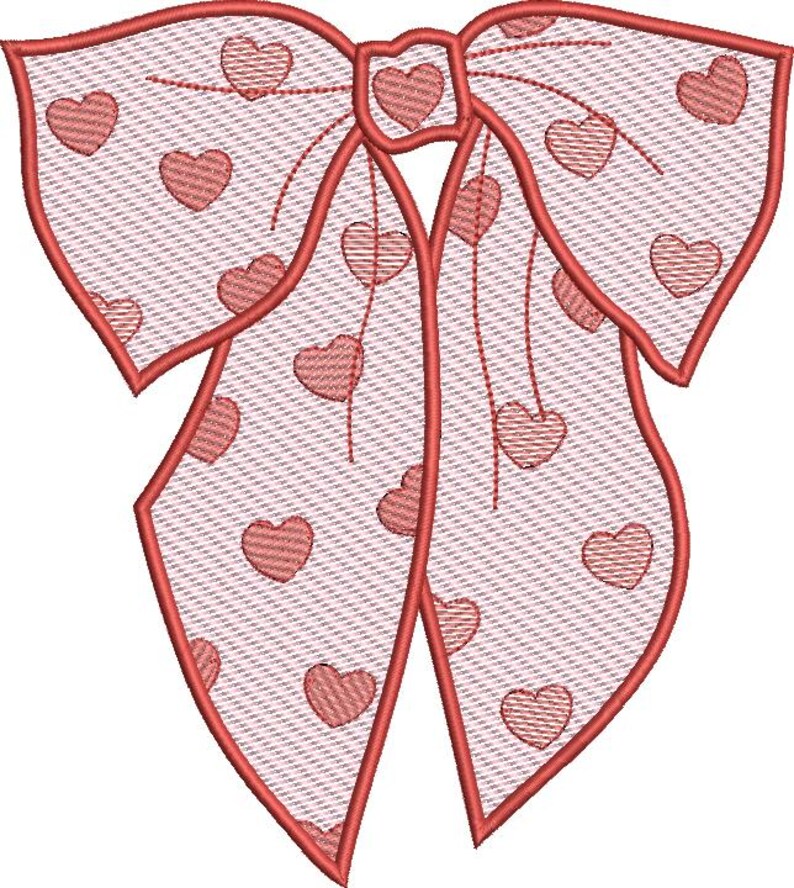 Sketch Heart Droopy Bow Valentine's Day Machine Embroidery Quick Stitch ...