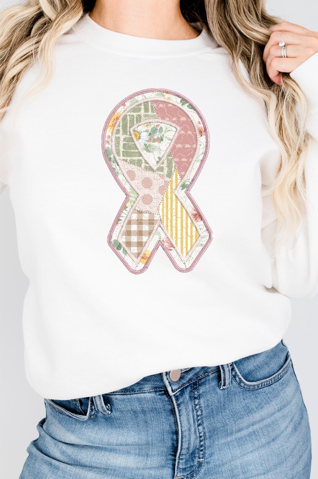 DOLLAR DESIGN Quilted Patchwork Cancer Ribbon Applique Machine ...