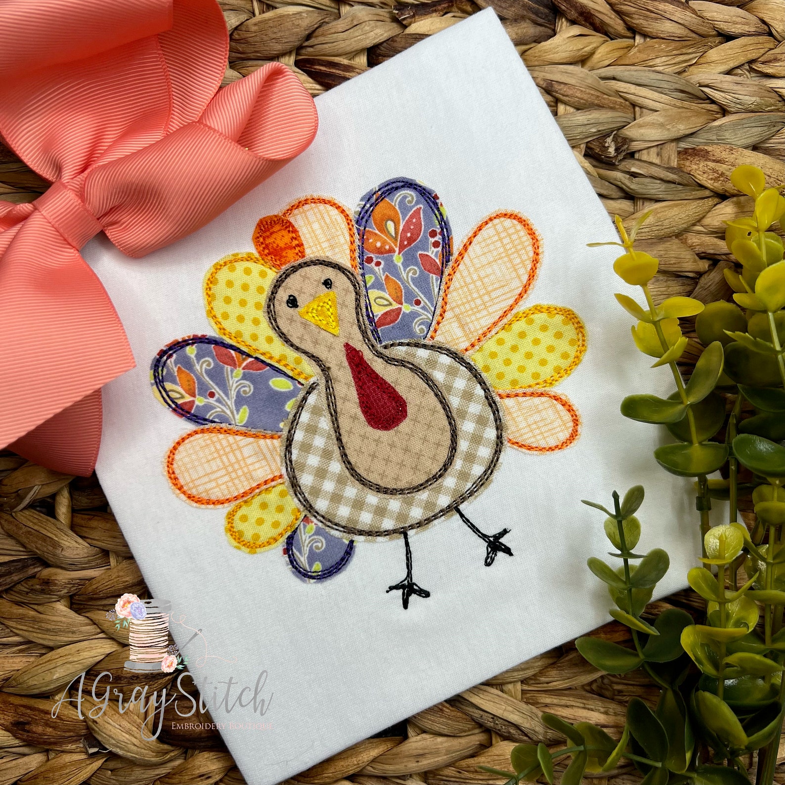 Thanksgiving Turkey Scratchy Applique Quick Stitch Machine Embroidery ...