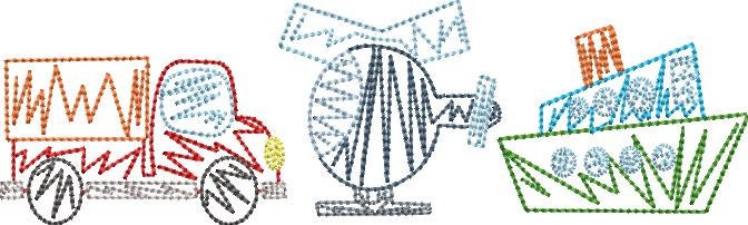 Sketchy Transportation Trio Embroidery Design Quick Stitch - Etsy