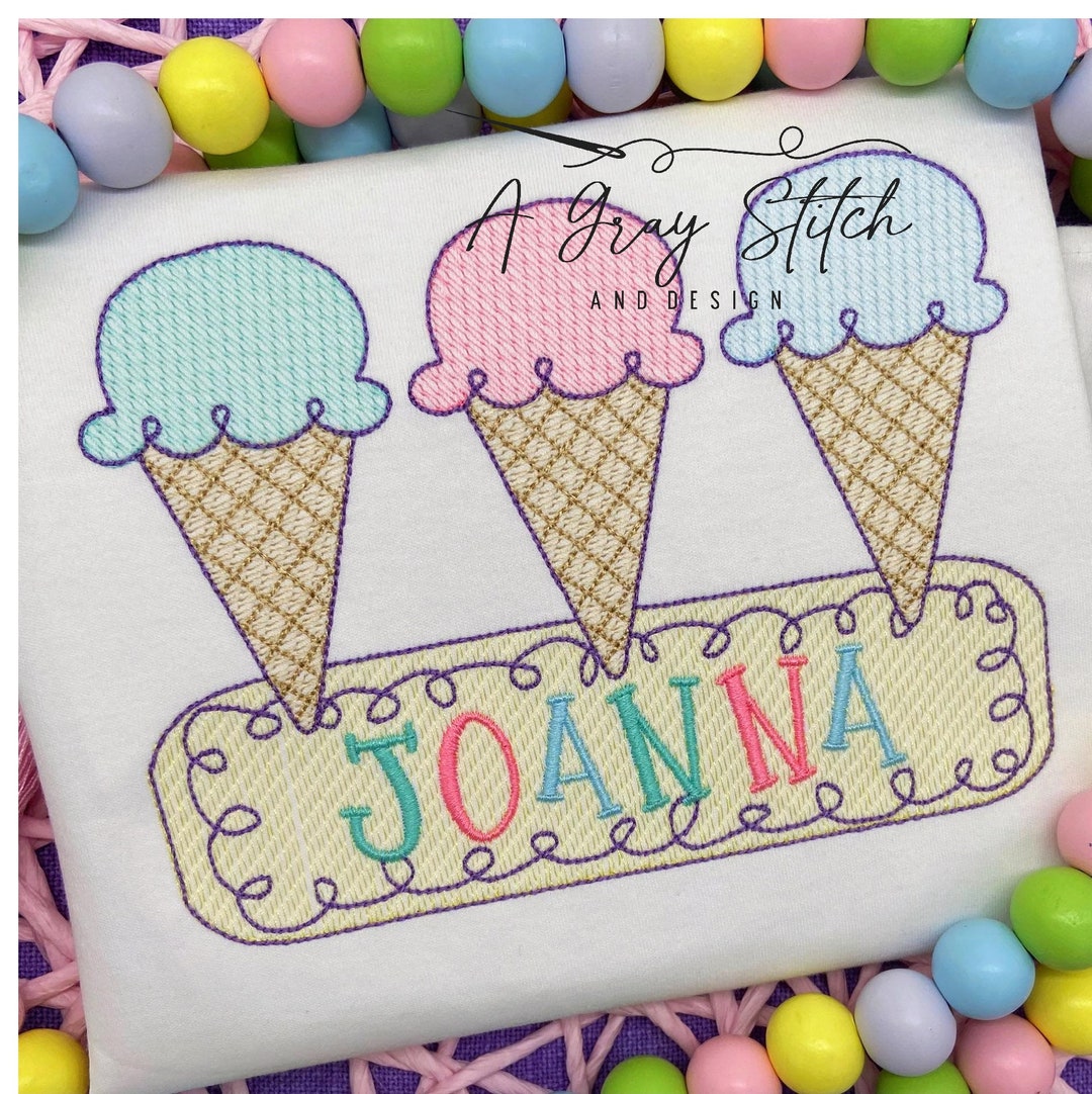 Sketch Fill Ice Cream Trio Quirky Machine Embroidery Quick Stitch ...