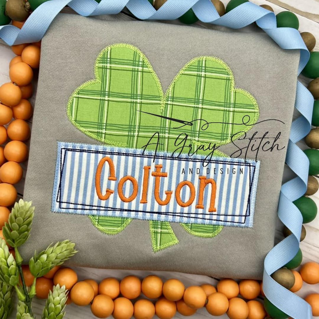 Zig Zag Applique Shamrock With Name Frame Machine Embroidery Design - Etsy