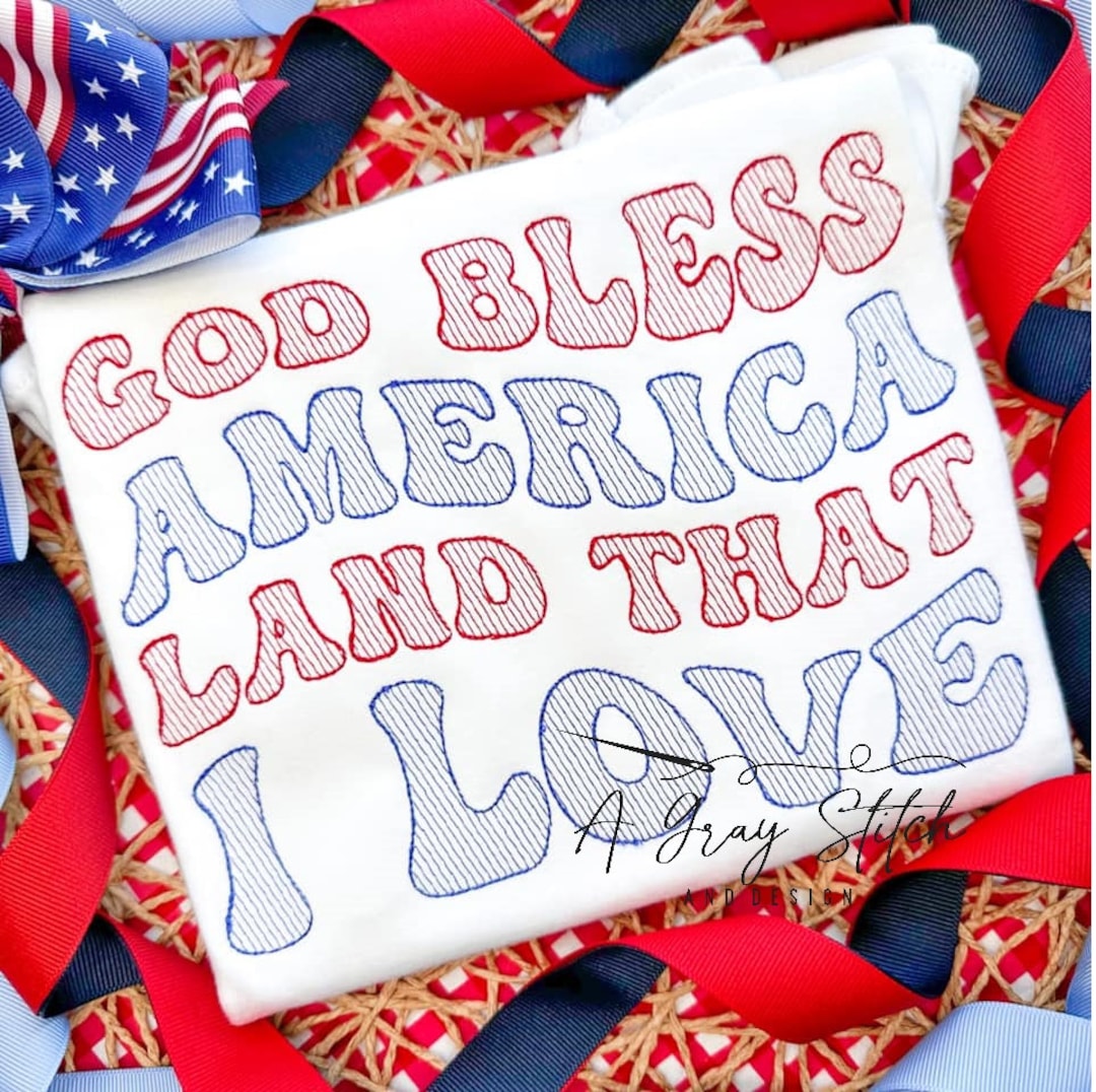God Bless America Wavy Text Machine Embroidery Sketch Fill Quick Stitch ...