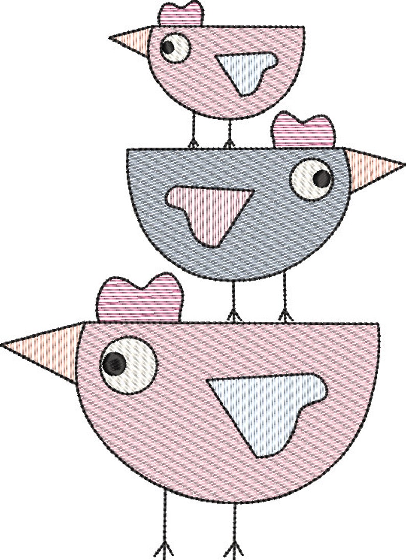 Sketch Fill Stacked Cute Chickens Machine Embroidery Design - Etsy