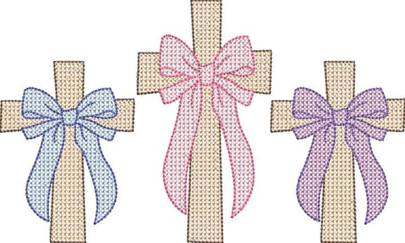 Cross Stitch Fill Cross Trio With Bows Religious Easter Quick Stitch ...
