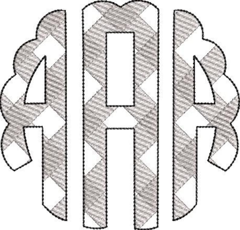 Gingham Scallop Monogram Sketch Fill Machine Embroidery Design BX ...
