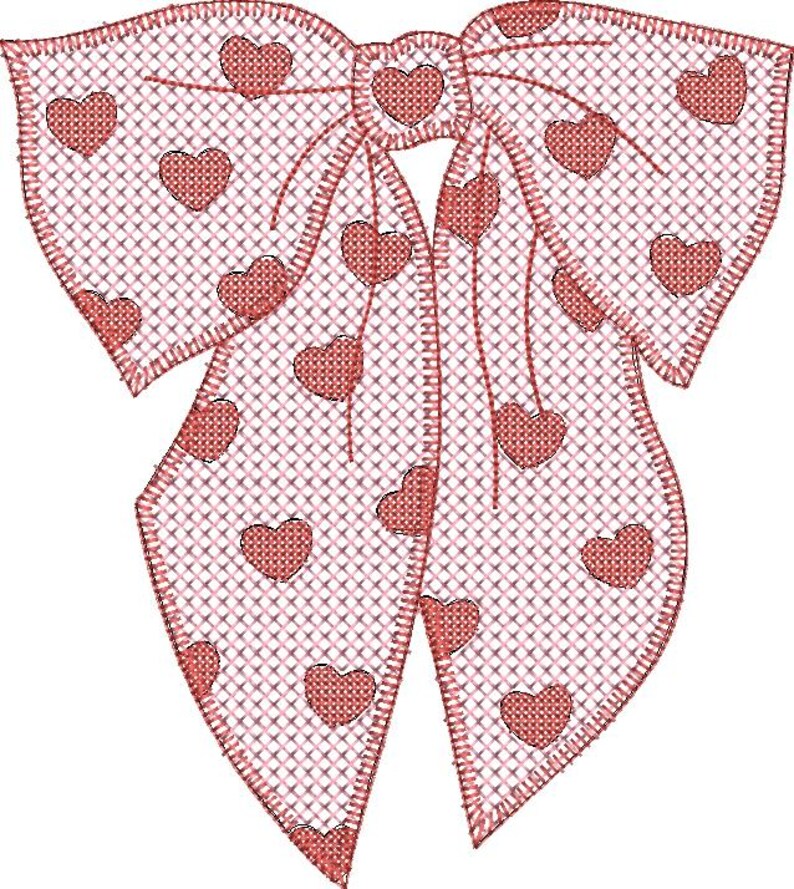 Cross Stitch Heart Droopy Bow Valentine's Day Machine Embroidery Quick ...