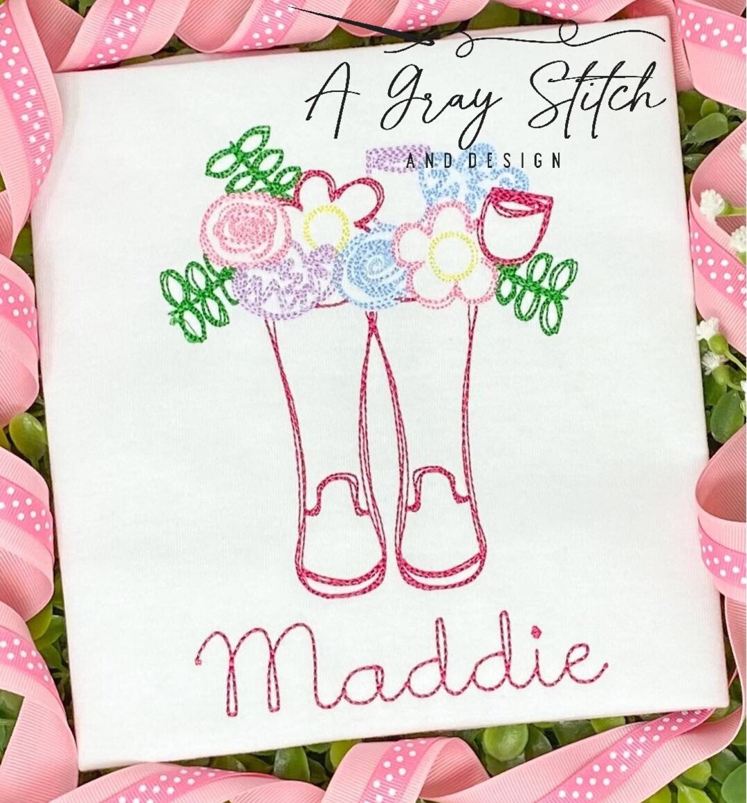 Scratchy Floral Wellies Quick Stitch Machine Embroidery Design - Etsy