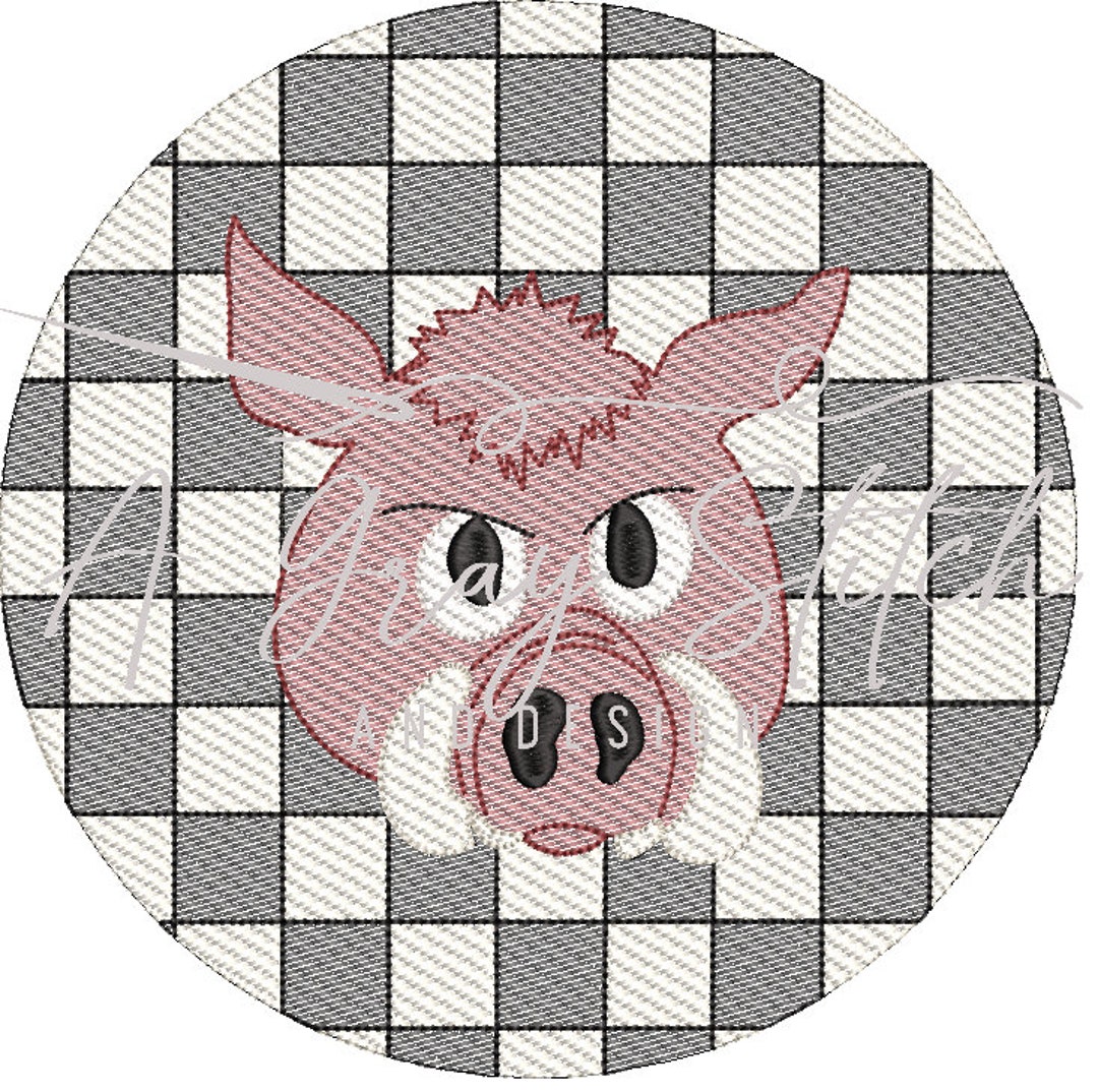 Check Background Razorback Mascot Sketch Fill Quick Stitch Machine ...