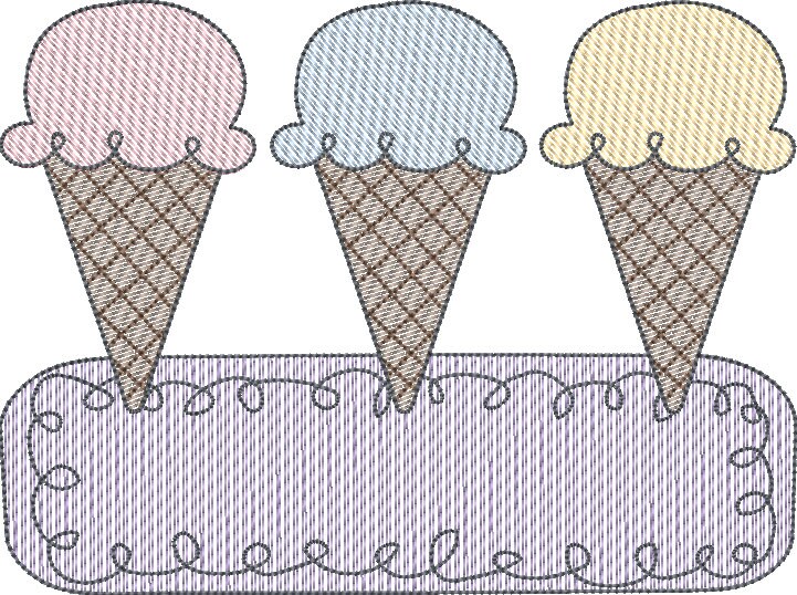 Sketch Fill Ice Cream Trio Quirky Machine Embroidery Quick Stitch ...