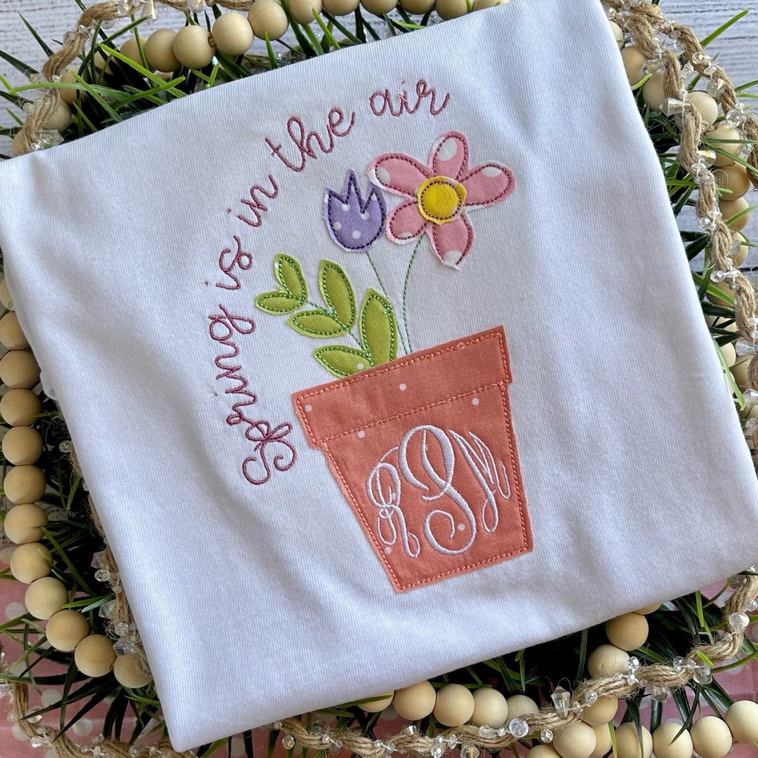 Quick Stitch Applique Flower Pot Spring Flowers Spring Applique Design ...