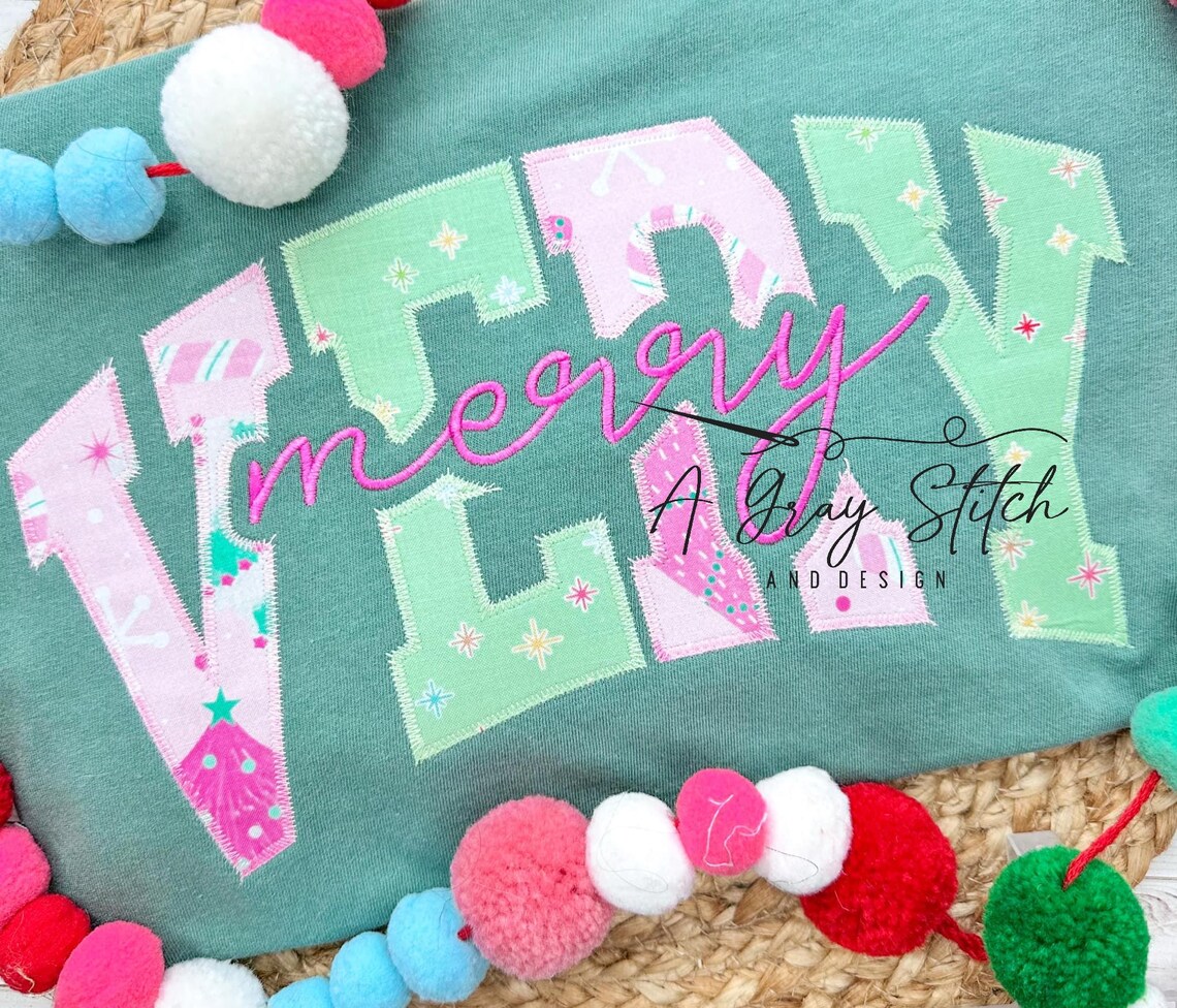 Quilted Solid Very Merry Applique Machine Embroidery Design - Etsy